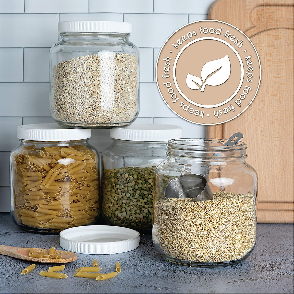 6 Pack of Half Gallon Mason Jars - Wide Mouth with Airtight Lid - Safe Container for Fermenting, Pickling, and Storing - By KitchenToolz