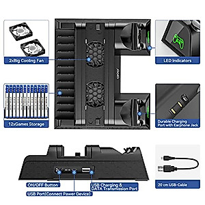 OIVO PS4 Stand Cooling Fan Station for Playstation 4/PS4 Slim/PS4 Pro, PS4 Pro Vertical Stand with Dual Controller EXT Port Charger Dock Station and 12 Game Slots