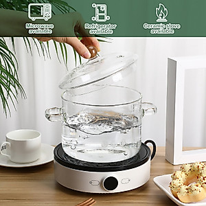 Angoily 64Oz(1.9L) Clear Glass Saucepan with Cover, Glass Cooking Pot with Lid, Simmer Pot, Simmer Pot, Glass Stovetop Pot for Soup, Pasta Noodle, Tea, Milk, Baby Food