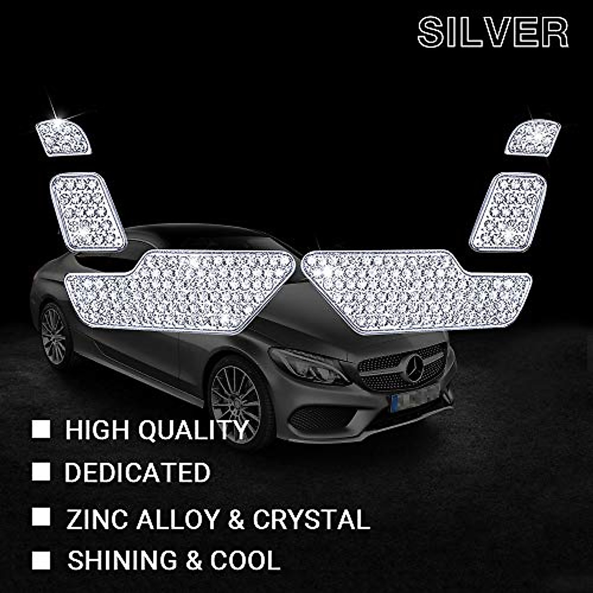 1797 Compatible Seat Adjust Button Caps for Mercedes Benz Accessories Parts Bling W204 W212 C117 X156 C E CLA GLA GLE Class AMG Covers Decals Interior Decorations Women Men Crystal Silver Pack of 6