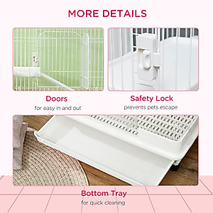 PawHut 4-Level Small Animal Cage Rabbit Hutch with Wheels, Removable Tray, Platform and Ramp for Bunny, Chinchillas, Ferret, White