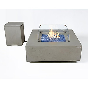 Capertee Concrete Fire Pit 40" x 40" Outdoor Patio Firepit Includes Fire Glass Modern Fire Pits & Outdoor Fireplaces for Garden, Deck, Indoor & Outdoor Heating