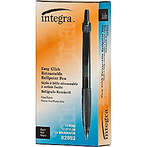 Integra Ballpoint Pen, Retractable, Fine Point, Black Barrel/Ink (ITA82952)