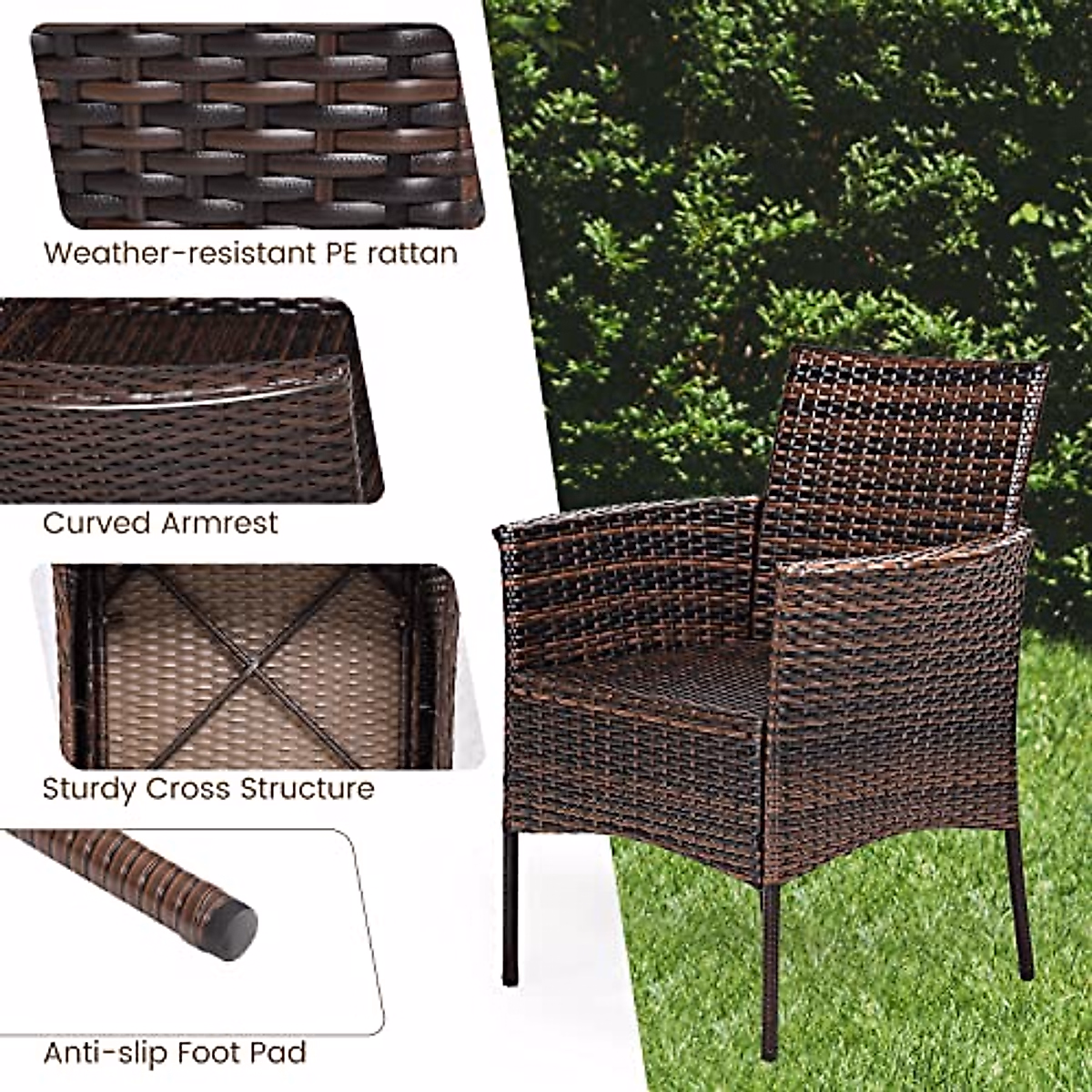 RELAX4LIFE Patio Dining Chairs Set of 2 PCS Wicker Armchairs with Comfortable Cushions for Deck, Garden, Lawn, Balcony, Backyard and Poolside Outdoor PE Rattan Fire Pit Chairs (2, Brown+Beige)