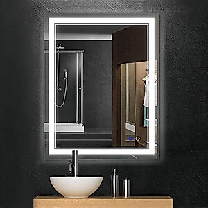 Cangfort 28"x 20" Bathroom Mirror Horizontal/Vertical Anti-Fog Wall Mounted Makeup Mirror with LED Light Over Vanity