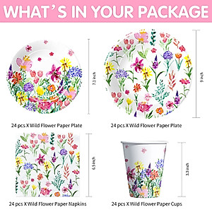 Xigejob Wildflower Decorations Tableware - Floral Party Supplies, Plate, Cup, Napkin, Tablecloth, Cutlery, Spring Summer Flower Party Decorations For Birthday, Baby Shower, Tea Party | Serve 24