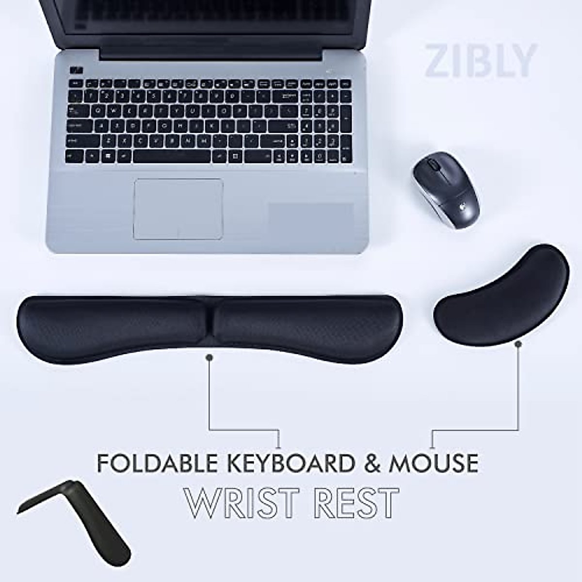 ZIBLY Gel Memory Foam Wrist Rest Keyboard and Mouse Set - Ergonomic Anti-Skid Non Slip Cushion Mouse Pad Wrist Support - Easy Typing, Pain Relief for Work from Home Gaming Computer Laptop