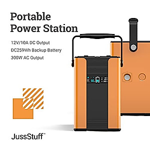 Portable Power Station 300W - Indoor & Outdoor Battery Powered Outlet with AC, Car, and USB C Recharging - Small Power Generator - 115v AC, 12v DC, and USB Outlets