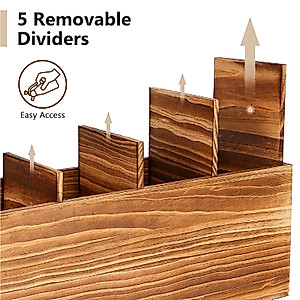 Yumkfoi Extra Large Utensil Holder, 4 Sections Wooden Utensil Organizer, Farmhouse Kitchen Utensil Organizer for Countertop, Rustic Utensil Caddy Crock Counter Organizer and Cooking Tools Storage