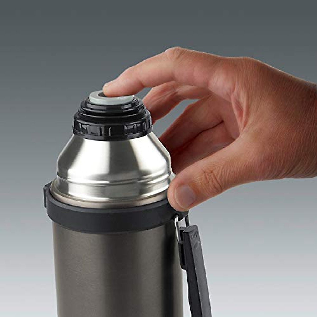 Isosteel Va-9562dqat 1.0 Liter 34 Fluid Ounce DUO Double-walled Vacuum Flask, Quickstop System - Single Hand Pouring, 2 Insulating Plastic Drinking Cups, Color Titanium Gray