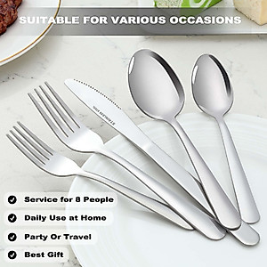 Bestdin Silverware Set for 8, 40-Piece Spoons and Forks Set, Food-Grade Cutlery Set, Stainless Steel Forks and Spoons Silverware Set, Flatware sets Includes Knife/Fork/Spoon, Dishwasher Safe.