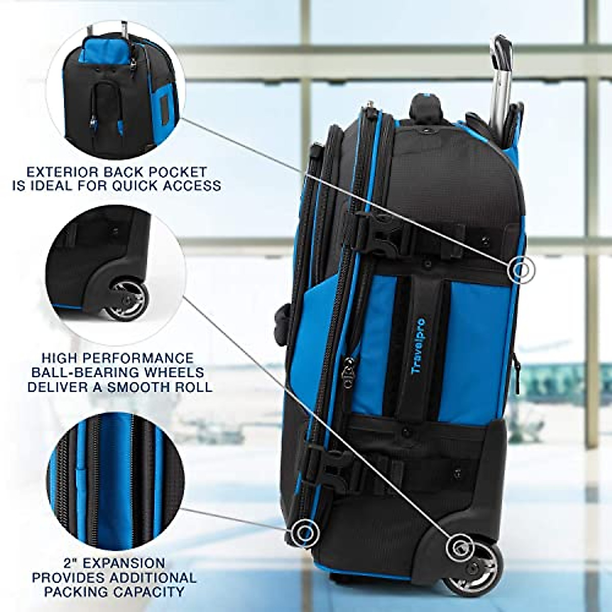 Travelpro Bold Softside Expandable Carry on Rollaboard Luggage, Carry on 22-Inch, Blue/Black