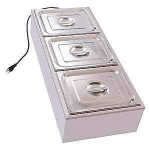 Electric Commercial Food Warmer,Buffet Food Warmer,Stainless Steel Bain Marie Buffet with Temperature Control & Lid for Parties, Catering (3 Pan-1500W)