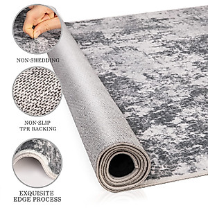 Area Rug Living Room Rugs: 8x10 Indoor Soft Fluffy Rug Abstract Carpet for Bedroom Kitchen Dining Room Floor Washable Plush Throw Large Accent Rug Home Office Nursery Decor - Gray