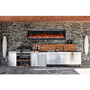 Amantii SYM-74-BESPOKE Symmetry Series Bespoke 74-Inch Built-in Electric Fireplace with Remote, Ember Media, Black Steel Surround