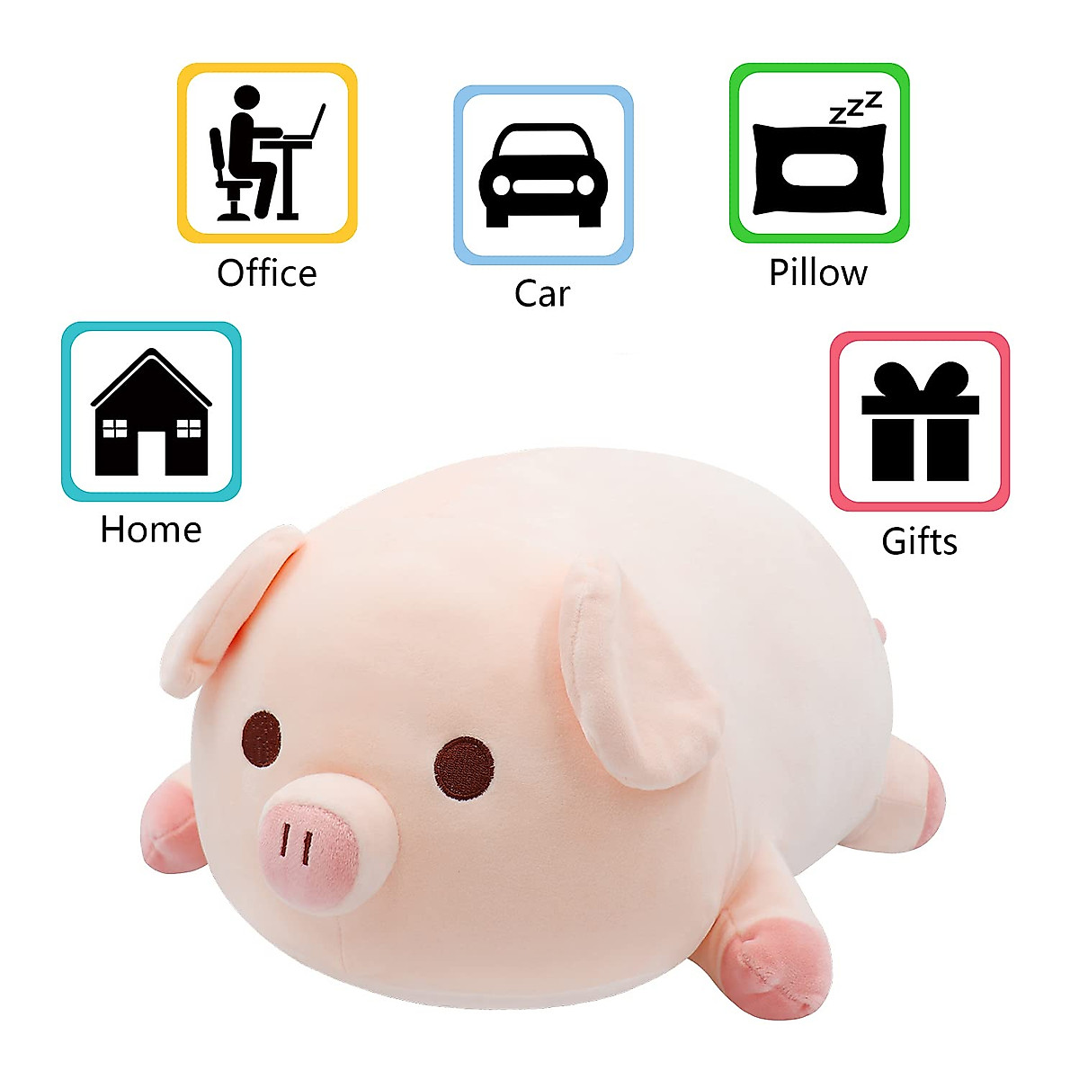 Fortuning's JDS Pig Hugging Pillow 23.6” Pig Plush Kawaii Plushies Cute Pillow Pig Stuffed Animal Plush Pillows, Fat Soft Stuffed Pig Plush Toy for Kids Girls Boys Birthday Adults Valentine's Day