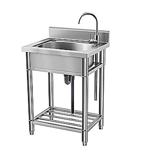 Freestanding Stainless Steel Commercial Sink,Outdoor Prep & Utility Wash Basin with Hot and Cold Water Faucet