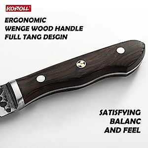 KONOLL Steak Knives Set of 6 Steaks Knife Serrated Blade Forged Handmade German High Carbon Steel Full Tang Handle