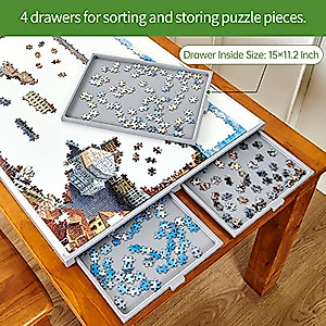 1500 Piece Non-Wood Jigsaw Puzzle Board with Drawers and Felt Fabric Cover Mat, Portable Puzzle Table for Adults, Puzzle Tray, Large Size: 35×26 Inch Work Surface, Lightweight Design, Gray