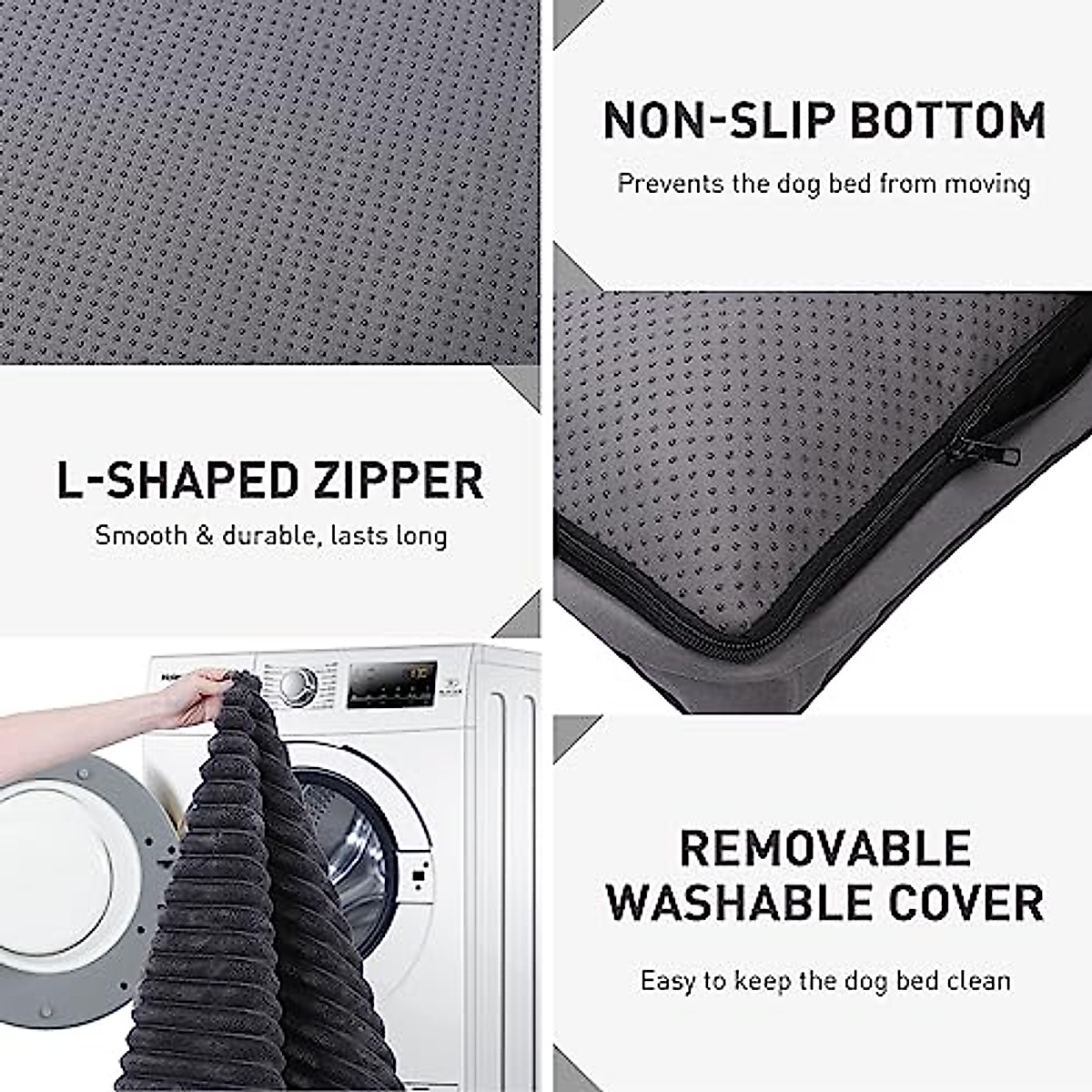 Large Dog Bed Washable with Removable Cover Waterproof, Dog Crate Beds for XL Large Medium Small Dogs Cats, Soft Flannel Pet Beds Anti-Slip Kennel Pad 36 inch