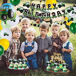 Paper Jazz Tractor Birthday Party Supplies Green Yellow Balloon Happy Birthday Decorations for Boys Farm Themed Party Supplies