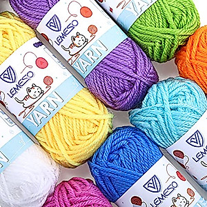 LEMESO 12 Skeins Mini Yarn, 12 Colors 100% Acrylic Mini Knitting Yarn, Great for Knitting Crochet Crafts