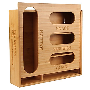 LOPASA Ziplock Bag Organizer for Drawer, Food Storage Bag Organizer Sandwich Bag Organizer for Kitchen, Plastic Lunch Bag Holder, Bamboo Baggie Container(1 Box 4 Slots)