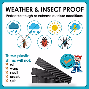 TUFFBOY Composite Shims and Leveling Wedges (36 Pack, 8") - Made in USA - Extreme Load Support Plastic Shims for Leveling - Table, Floor, Doors, Toilet, and Furniture Levelers