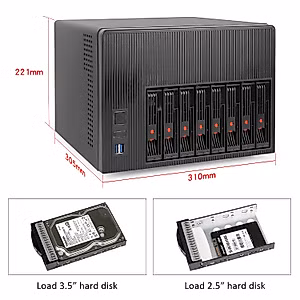AUDHEID K7 8 Bay NAS Case, Computer Enclosures Compatible Micro-ATX Mini-ITX Motherboard, 3 x Fans, 8 x 2.5/3.5" Tray, Network Attached Storage Server for Home(Diskless)