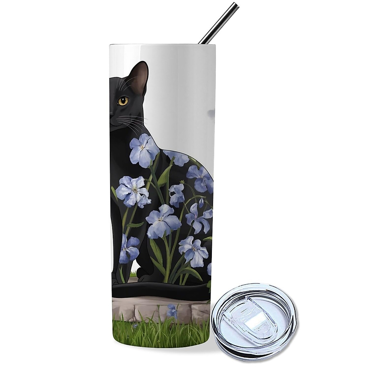 Medpol Cute black cat tumbler with lid and straw 20 oz insulated tumbler cups Cute black cat insulated travel coffee mugs for women cute sippy cups stainless insulated travel cups