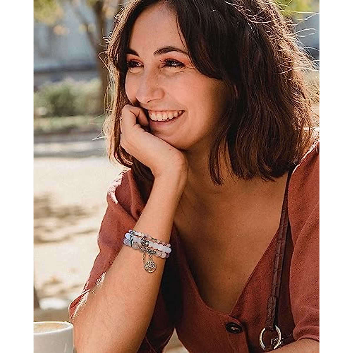 COLOYAN Tree of Life Bracelets for Women - Reiki Healing Stone Bracelets Semi-Precious Gemstone Beaded Bracelets Beach Charm Stretch Bracelet Set Ocean Jewelry