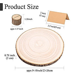 Caydo 10 Piece 9-10 Inch Large Paulownia Wood Slices with 10 Piece Wood Table Number Card Holders and 10 Pieces Cards for Wedding Table Centerpiece Decoration and Home Decoration
