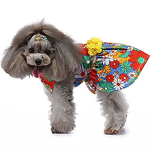 Dog Dresses for Small Dogs - Colorful Flower Print Small Dog Dress Puppy Dress Dog Apparel Summer Dog Cloth for Small Dog Girls (M(7.5-10.5lbs))
