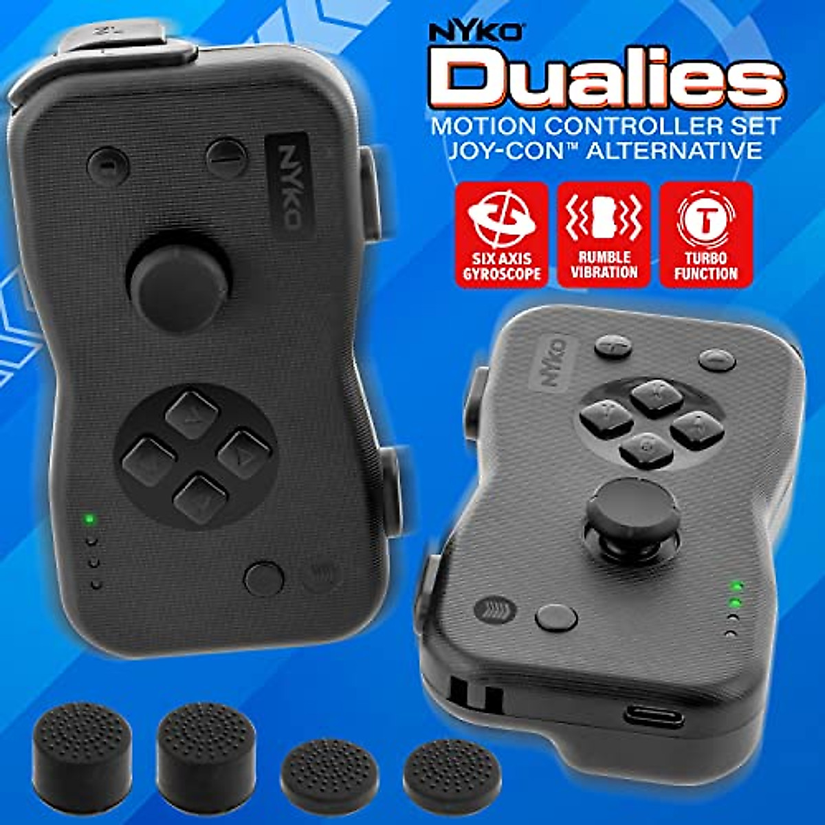 Nyko Dualies Controller Set for Nintendo Switch -Black: Comfortable, Responsive, and Precise Wireless Gaming with Motion Control, USB C Charge Cable. Joycon Alternative