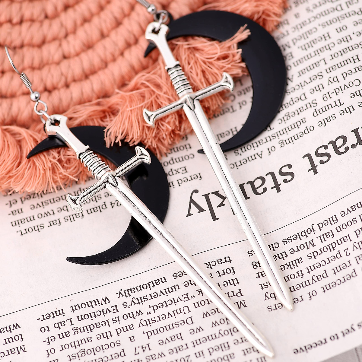 Sacina Gothic Sword Earrings, Sword Earrings Dangle, Goth Earrings Gift for Women, Christmas Gift for Women (Moon Sword)