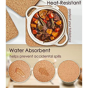 Cork Trivet, 4 Pcs High Density Thick Square Cork Trivets for Hot Dishes, 8 Inch Heat Resistant Multifunctional Cork Coaster, Cork Hot Pads for Table & Countertop