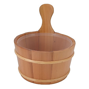 Jeffergarden 4L Wooden Pail Sauna Bucket, Sauna Bucket with Ladle Sauna Bucket and Ladle Set Wooden Hot Tub Barrel Steam Room Water Bucket with Plastic Liner Sauna Spa Accessory