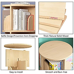 TNUEEIO 4-Tier Wooden Rotating Bookshelf,Natural Wood Revolving Floor Standing Bookcase 360 Display Corner Storage Rack for Kids Adults, Stackable Shelves Bookshelf Organizer
