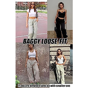 DISCIPBUSH Cargo Pants Women Baggy - Parachute Pants for Women Trendy, Womens Cargo Pants Y2K Pants, Baggy Pants Women, Streetwear Women Cargo Pants for Girls' Fashion, Khaki Pants for Women L