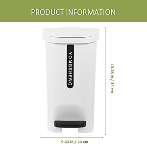 Uonlytech 10L White Polypropylene Foot-Close Lid Trash Can, Can Be Opened by Hand, Pedaled or Kept Open