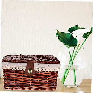 Zerodeko Brown Laundry Storage Basket with Lid, Durable Wicker Basket, Rectangular Storage Bin for Entryway, Shelf, Home Organization