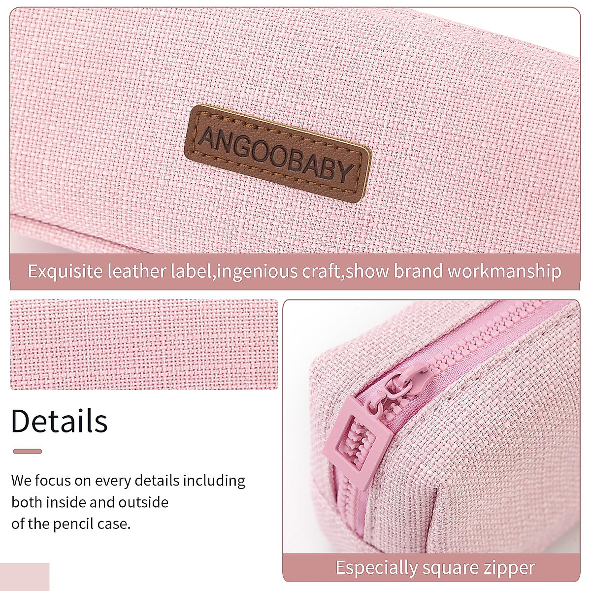 ANGOOBABY Small Pencil Case Student Pencil Pouch Coin Pouch Cosmetic Bag Office Stationery Organizer for Teen School-Pink