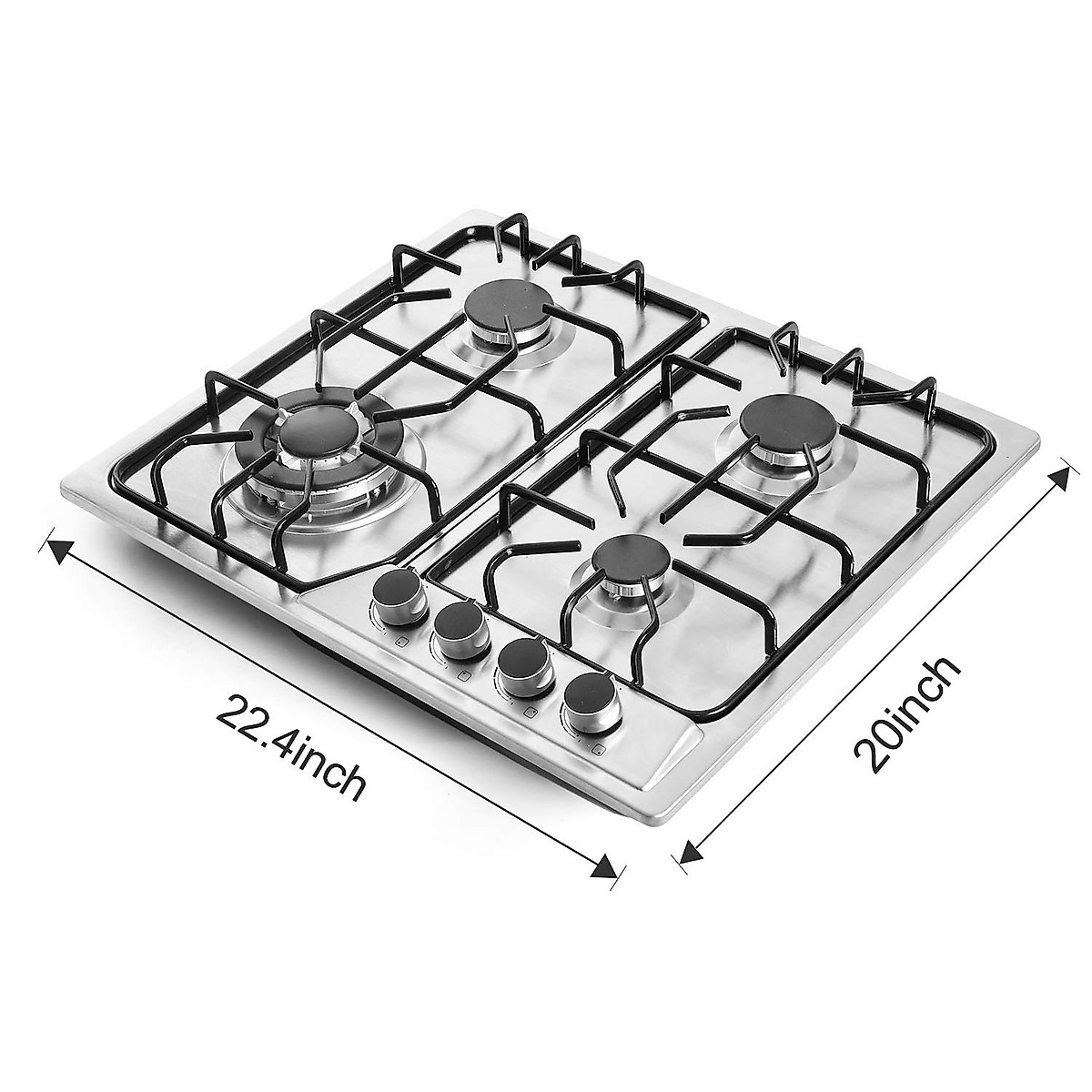 22″x20″ Built in Gas Cooktop 4 Burners Stainless Steel Stove with NG/LPG Conversion Kit Thermocouple Protection and Easy to Clean (20Wx22L)