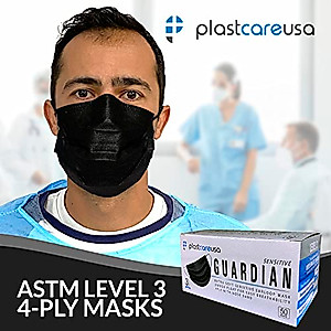 PlastCare USA 100 4-Ply ASTM Level 3 Black Disposable Face Masks