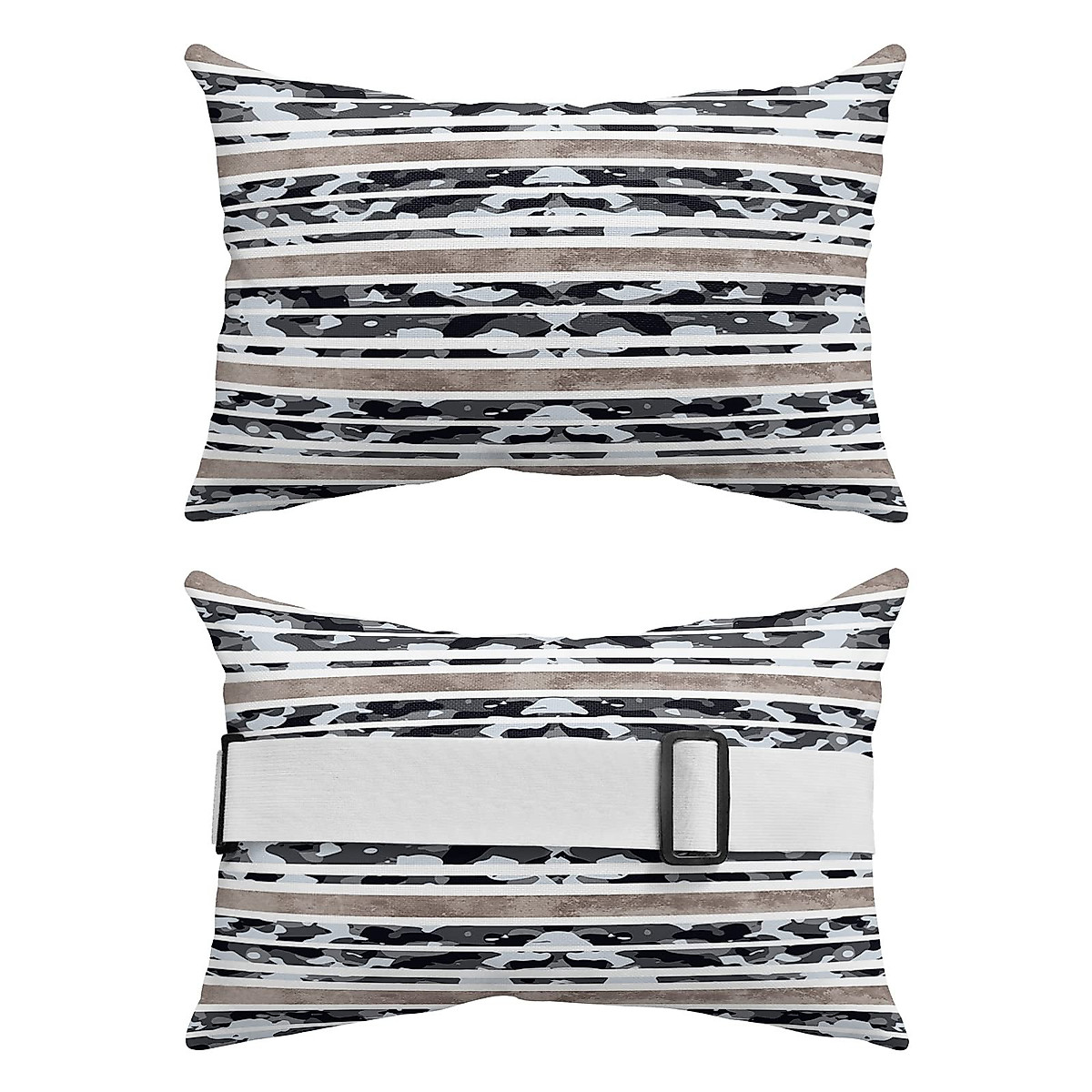 Chaise Lounge Head Resting Pillows, Gray Camouflage Gradient Mottled Retro Watercolor Outdoor Chaise Pillows, Waterproof Patio Furniture Pillows with Insert and Adjustable Stripe for Beach Chair