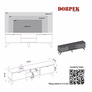 DORPEK Tealo Tv Stand White - Walnut, Tv Cabinet for TVs up to 65", Tv Bench with 2 Drawers and 2 Open Shelves, Tv Storage Unit for Living Room and Bedroom
