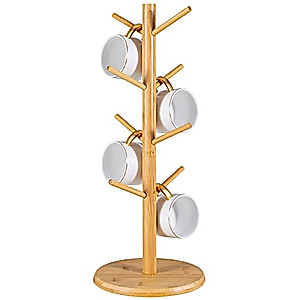 MyLifeUNIT Mug Tree, Coffee Cup Holder with 8 Hooks, Wood Mug Hanger Stand for Counter