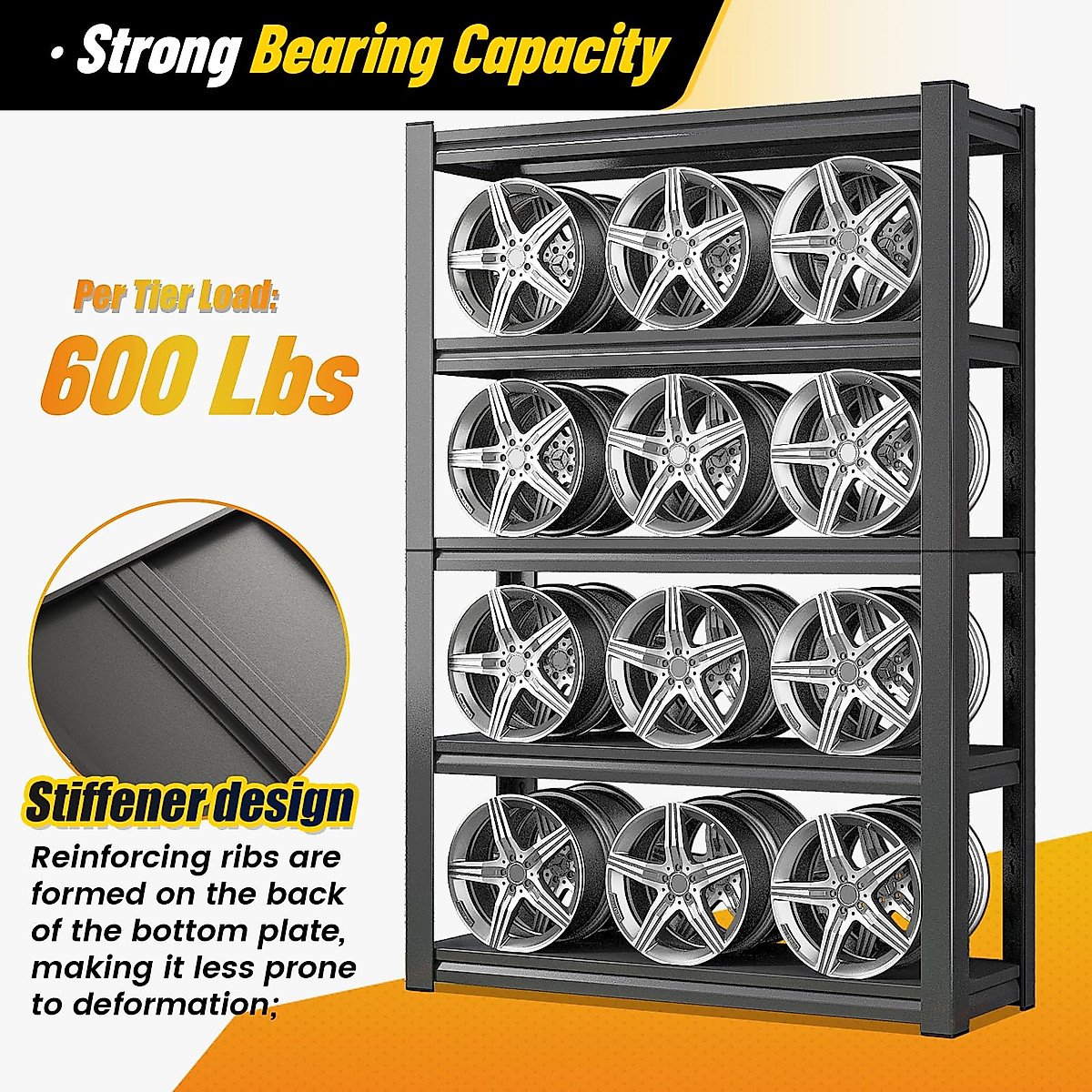 Storage Shelves Heavy Duty Adjustable 5 Tier Garage Shelving 3000 lbs Metal Shelf Industrial Utility Rack for Warehouse, Pantry, Basement, Workshop Storage & Organization (19.7" D*47.2" W*72" H)