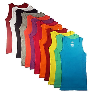 Studio 3 12 Pieces Pack Women's Ribbed 100% Cotton Tank Tops-Assorted Color, Muscle Tank Top, X-Large