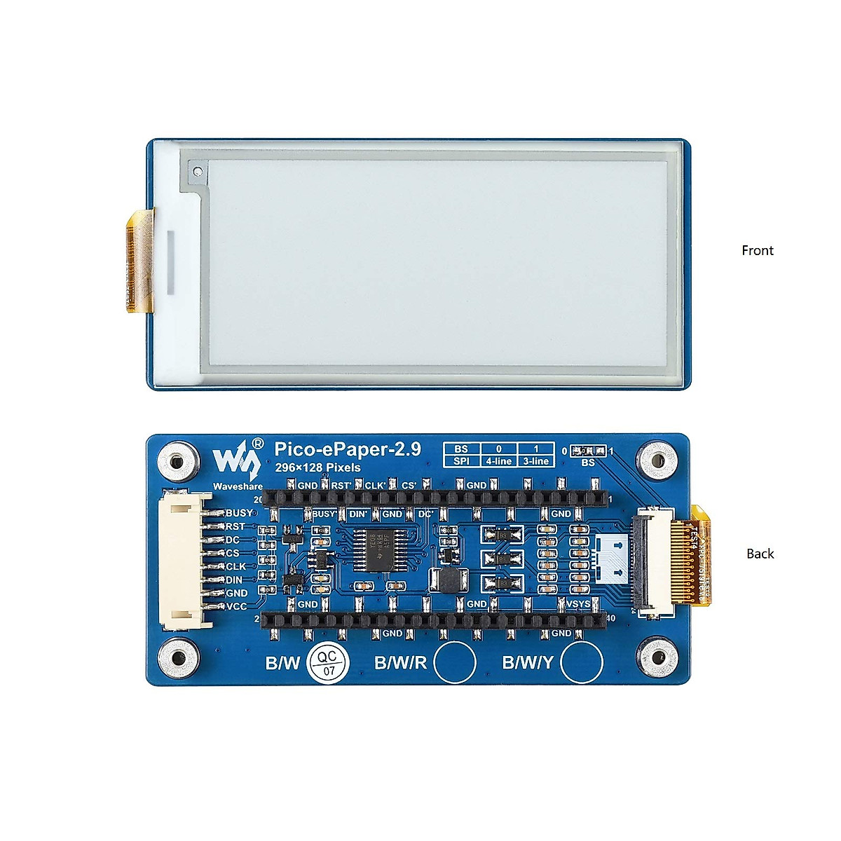 waveshare 2.9inch E-Ink Display HAT 296×128 Pixels Black White Two Color E-Paper Module epaper Screen for Raspberry Pi Pico Microcontroller Board,SPI Interface,Support Partial Refresh